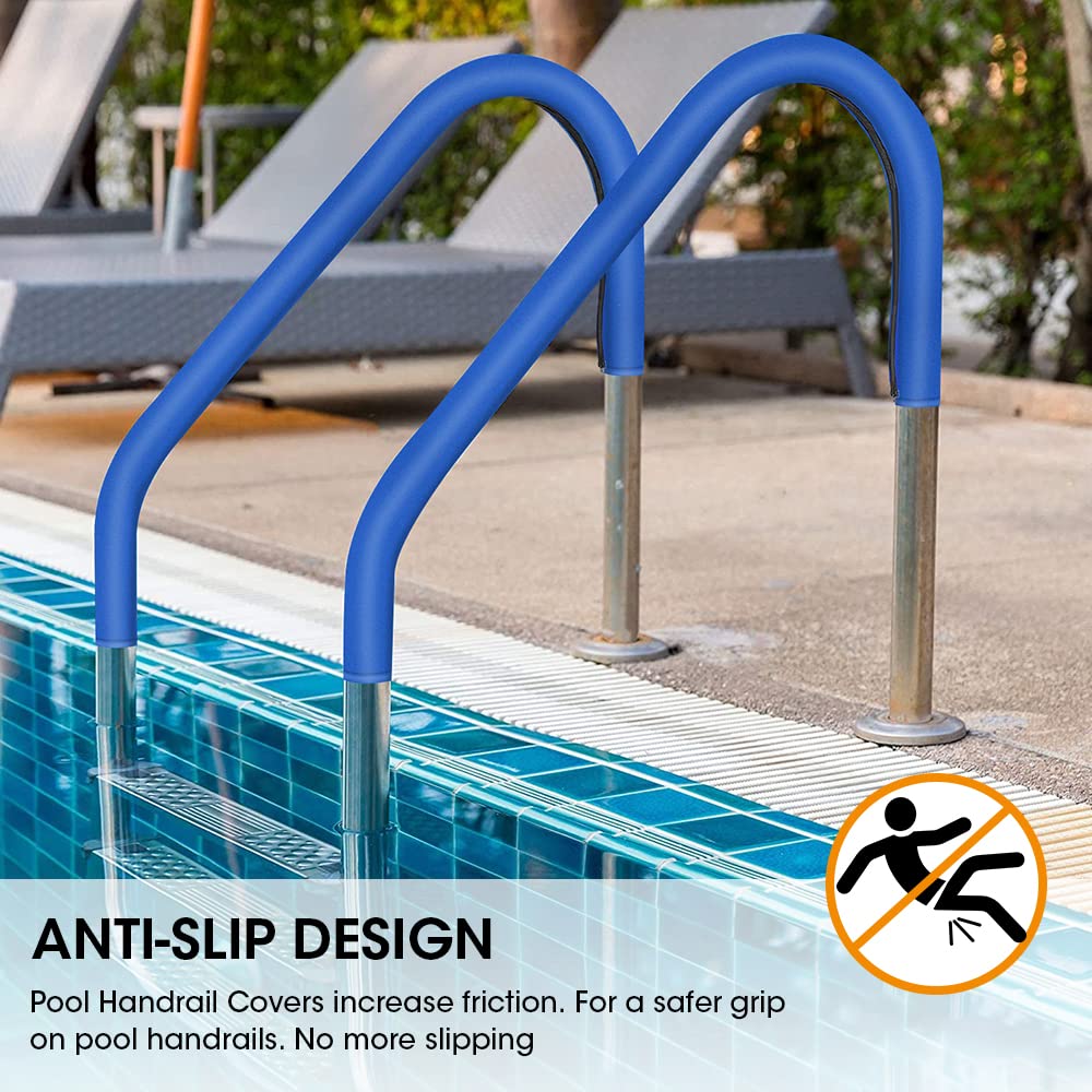 Generic Pool Handrail Cover, 5 Feet, Neoprene, Blue, Textured, Safety Grip Sleeve for Swimming Pools Inground Ladder Hand Rail Railing Grips