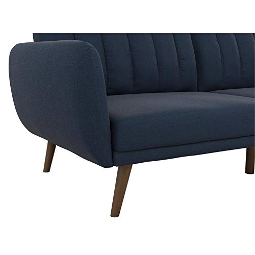 Sofa Futon, Premium Linen Upholstery and Wooden Legs, Blue Linen