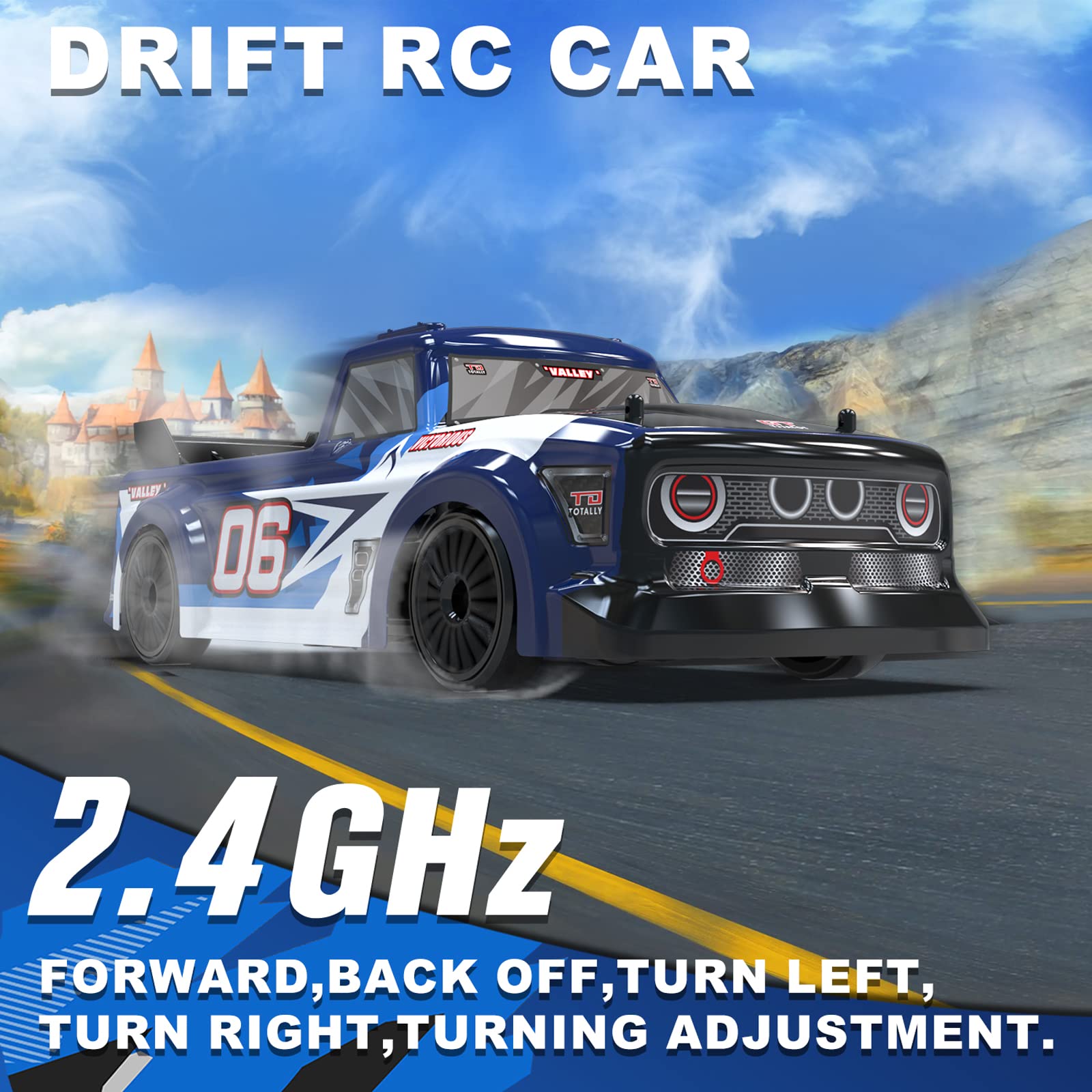 28℃ RC Car 2.4Ghz Remote Control 1:14 Scale RC Drift car for Adults Kids Gifts 4WD RTR High Speed RC Vehicle with LED Light (Blue) (Blue-Truck)