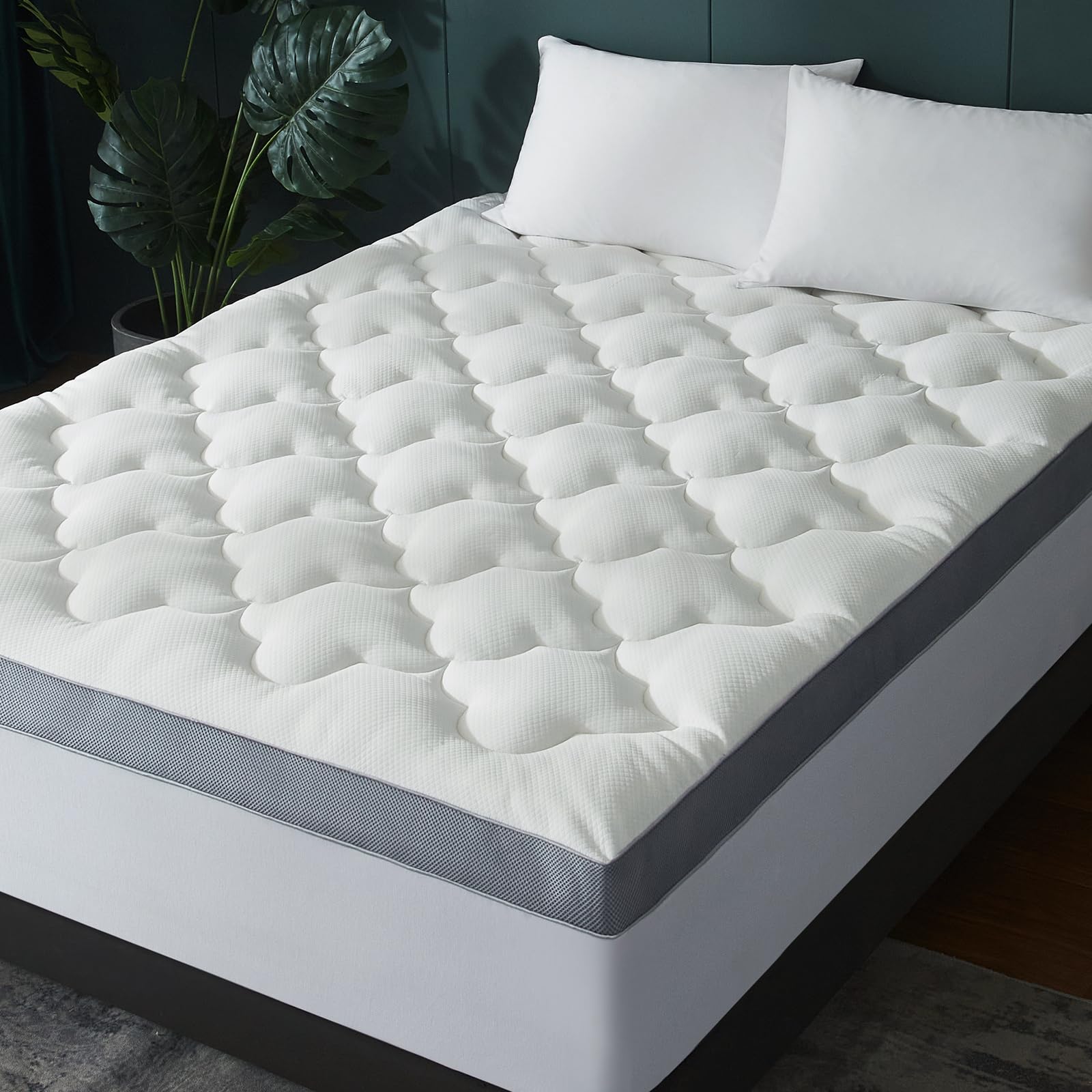 Powdion Mattress Topper King, Soft Plush Cooling Down Alternative Pillow Top Mattress Topper King for Back Pain,Thick Mattress Pad Bed Topper with 8-21" Deep Pocket