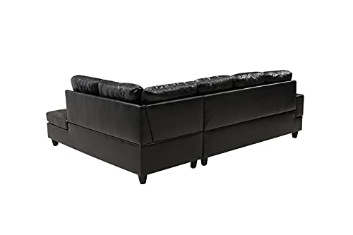 BIADNBZ Sectional Sofa with Right Chaise Lounge PU Faux Leather Couch for Living Room, Storage Ottoman, 2 Pillows, Black