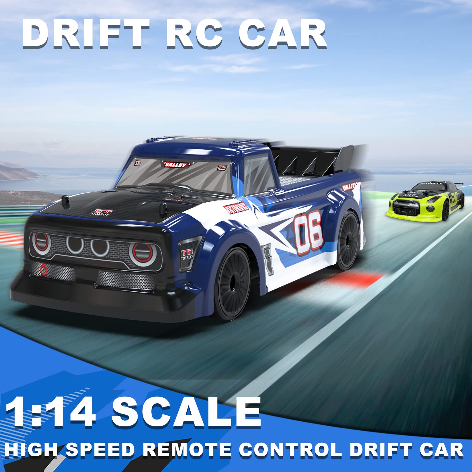 28℃ RC Car 2.4Ghz Remote Control 1:14 Scale RC Drift car for Adults Kids Gifts 4WD RTR High Speed RC Vehicle with LED Light (Blue) (Blue-Truck)