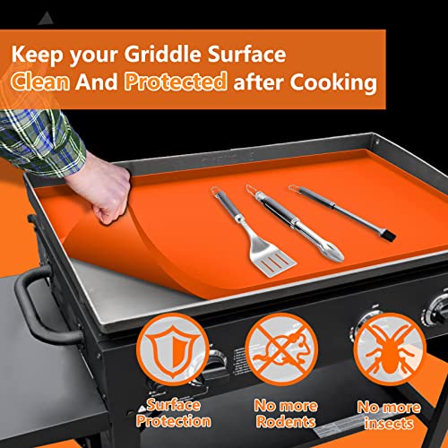 JOOKKI 17"22"28"36"Griddle Silicone Mat - Cover for Blackstone Pro Heavy Duty Food Grade Silicone Mat Protect Outdoor Griddle Mat Blackstone Mats for Grill Top(28"Orange)