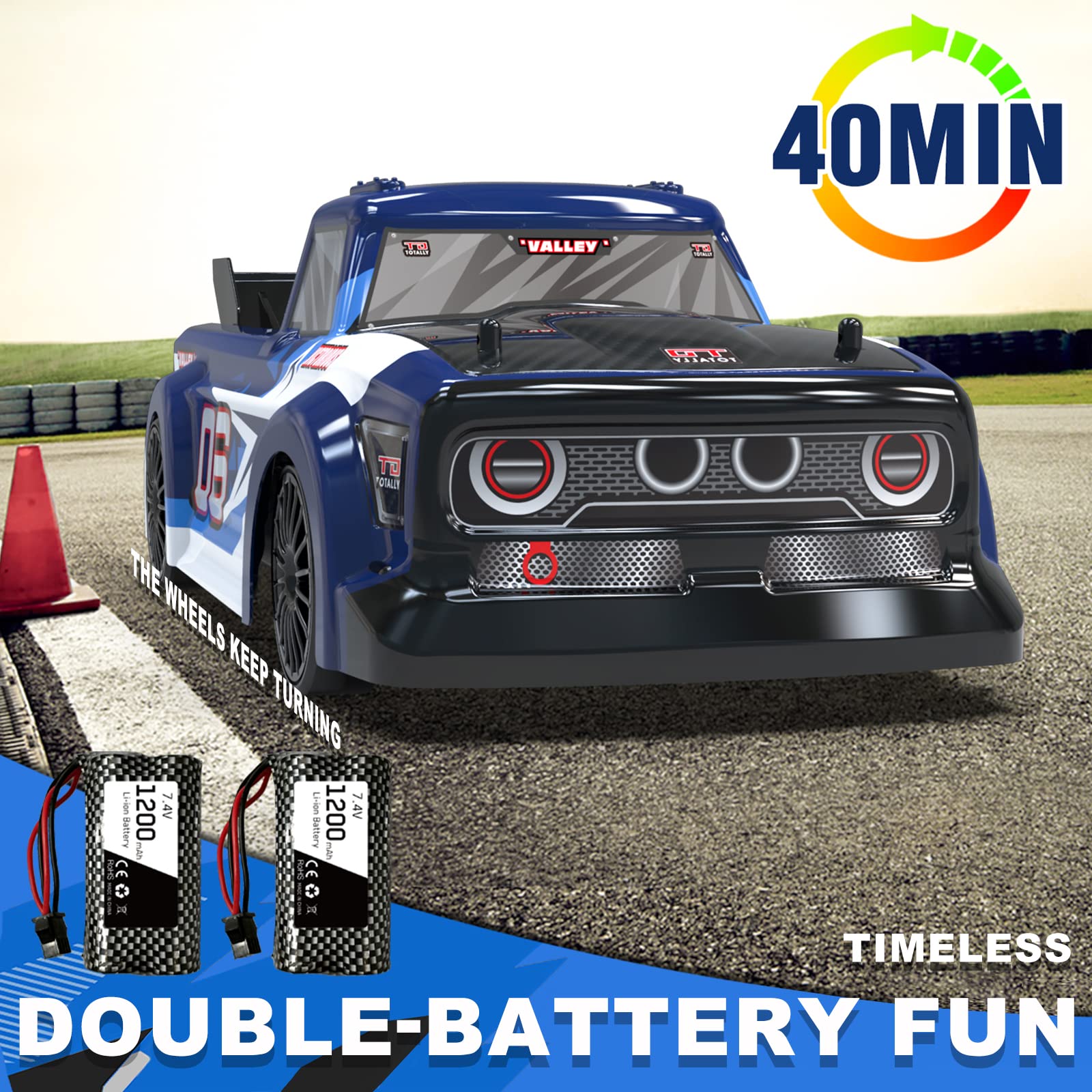 28℃ RC Car 2.4Ghz Remote Control 1:14 Scale RC Drift car for Adults Kids Gifts 4WD RTR High Speed RC Vehicle with LED Light (Blue) (Blue-Truck)