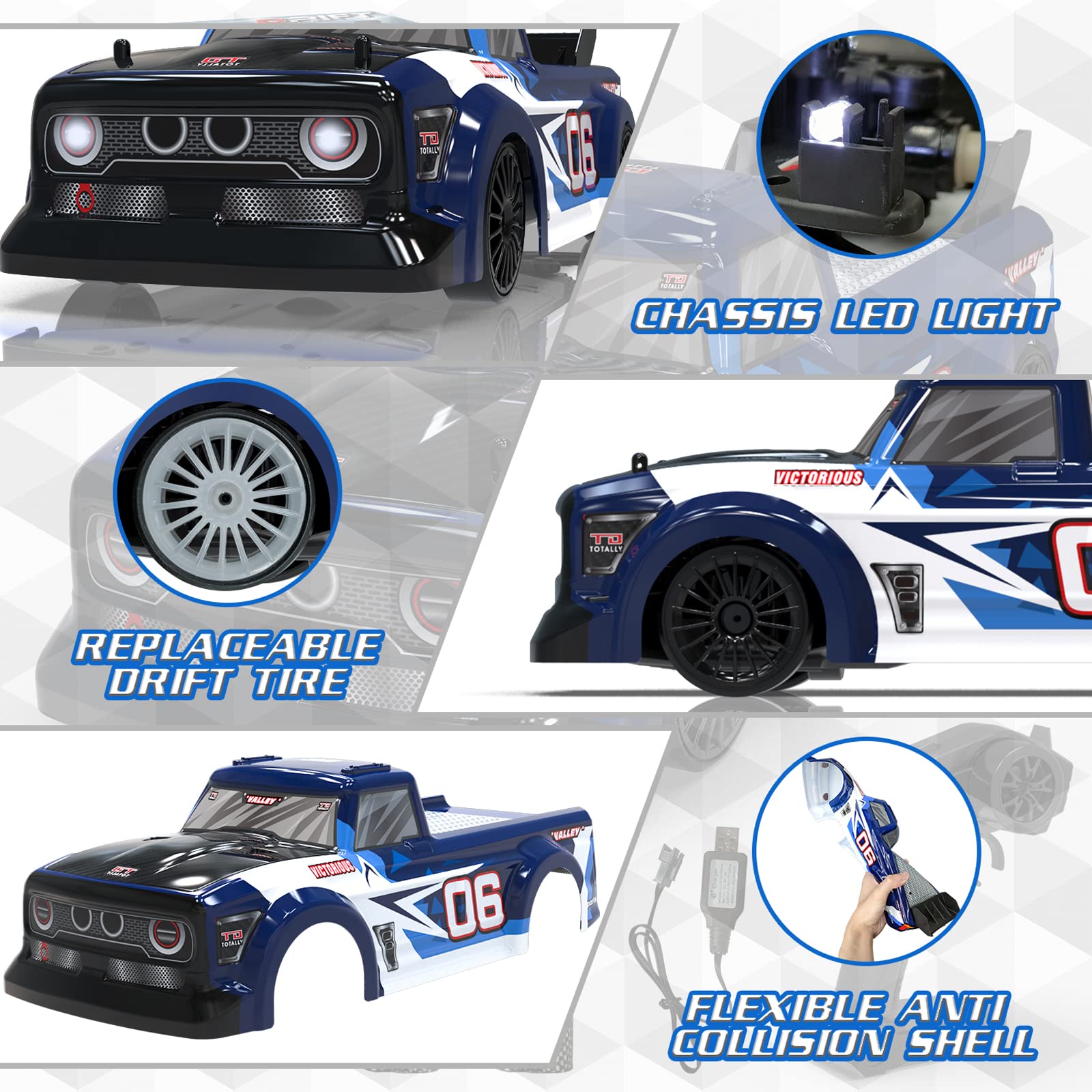 28℃ RC Car 2.4Ghz Remote Control 1:14 Scale RC Drift car for Adults Kids Gifts 4WD RTR High Speed RC Vehicle with LED Light (Blue) (Blue-Truck)