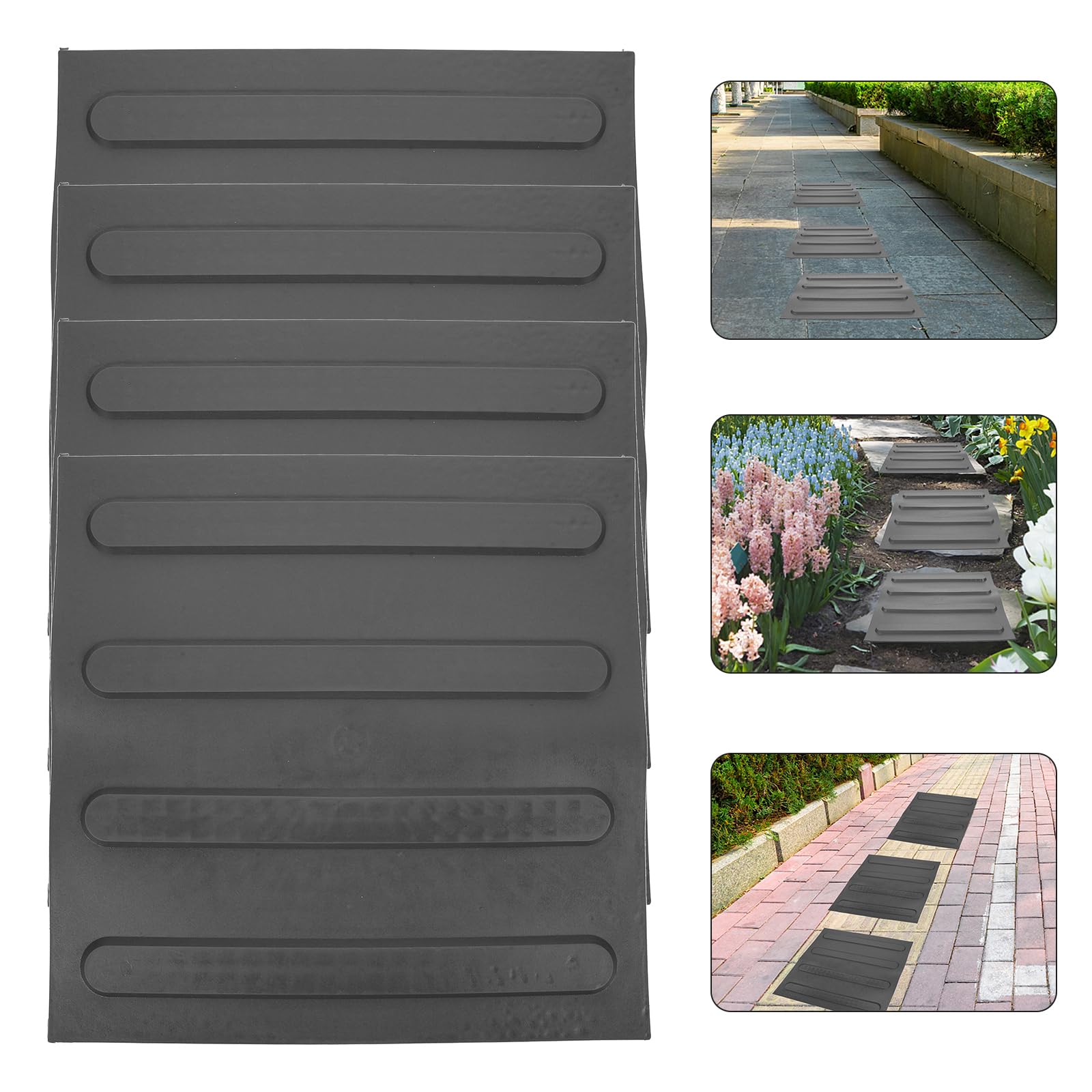 4pcs Tactile Paving Tiles Rubber Blind Road Bricks Patio Deck Tiles Outdoor Sidewalk Pad Walkway Floor Stickers for Pathway Garden Poolside Balcony