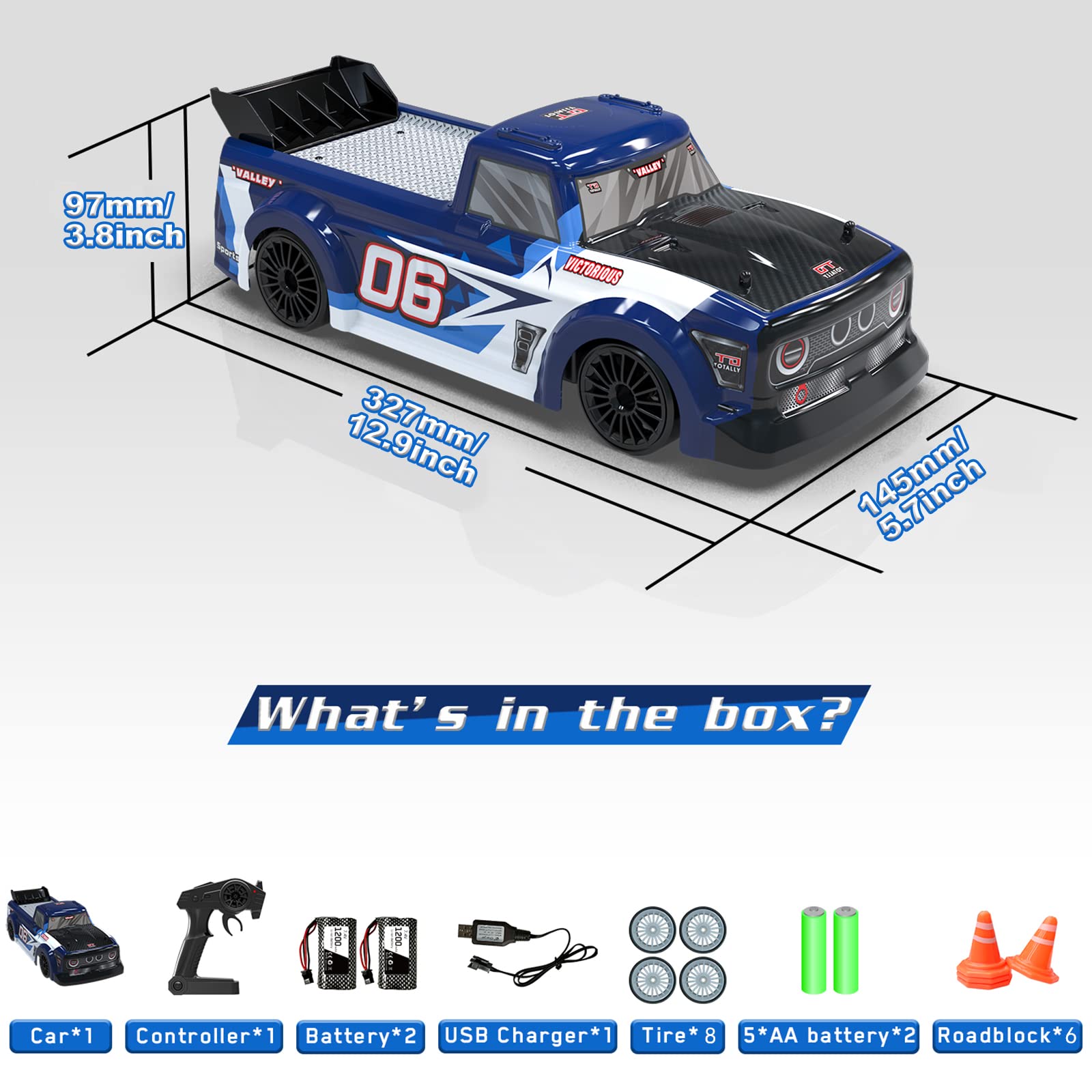 28℃ RC Car 2.4Ghz Remote Control 1:14 Scale RC Drift car for Adults Kids Gifts 4WD RTR High Speed RC Vehicle with LED Light (Blue) (Blue-Truck)