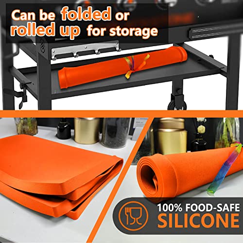 JOOKKI 17"22"28"36"Griddle Silicone Mat - Cover for Blackstone Pro Heavy Duty Food Grade Silicone Mat Protect Outdoor Griddle Mat Blackstone Mats for Grill Top(28"Orange)