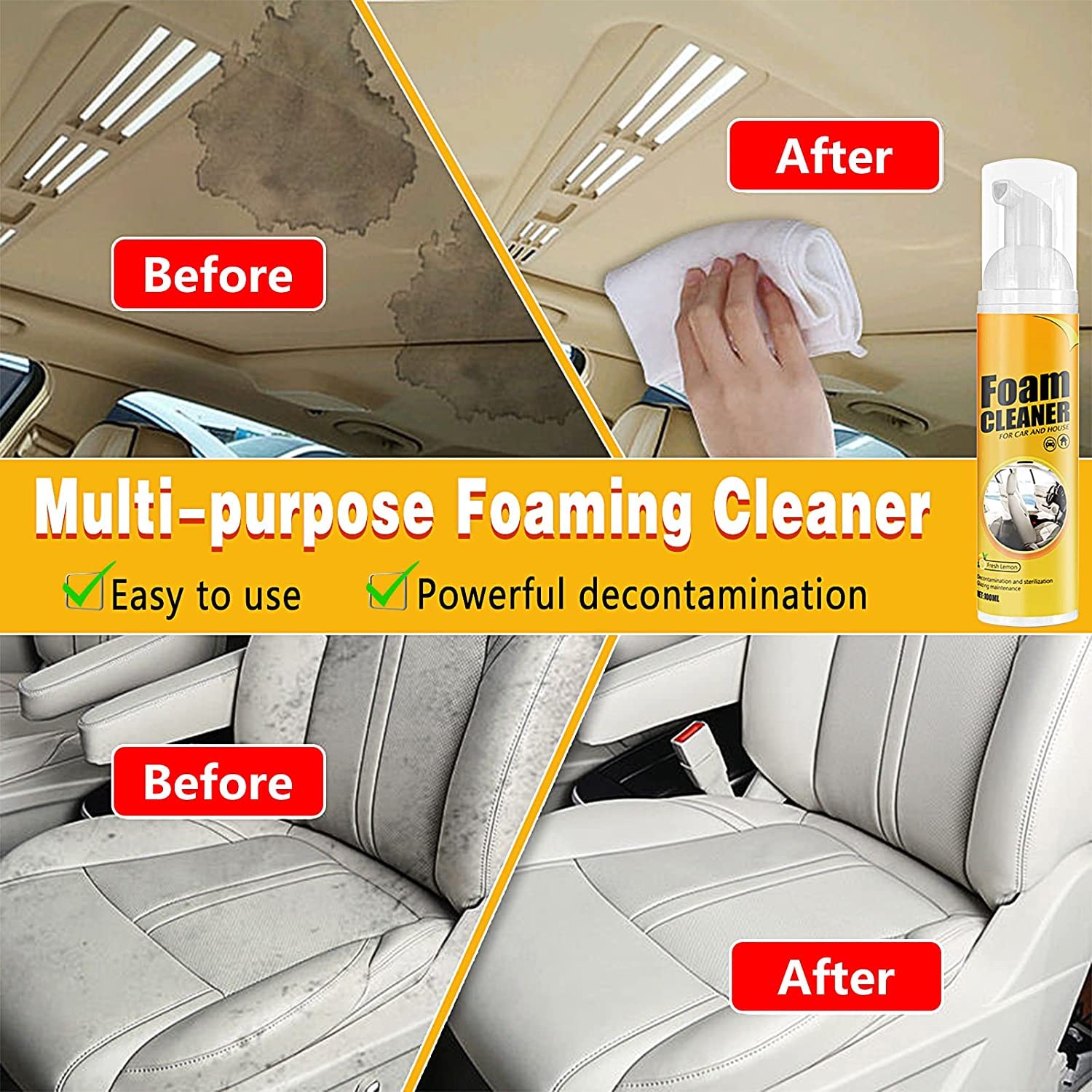 Car Foam Cleaner, Car Magic Foam Cleaner, Foam Cleaner All Purpose, Multi purpose Foam Cleaner for Car Detailing, Stain-Removing Foam Cleaner for Car Seats and Upholstery - 100 ml