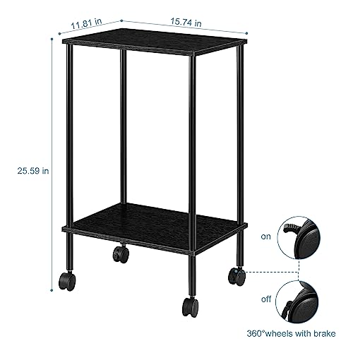 Vrisa End Table Set of 2 Side Table Livingroom Bedside Tables for Small Spaces Nightstands Set of 2 Small Narrow End Table with Wheels 2-Tier Space Saving for Living Room Bedroom Office, Black