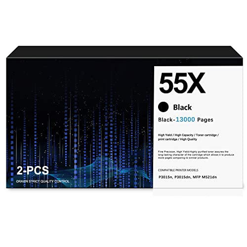 55X Black High-Yield Toner Cartridges (2-Pack): Drwn Compatible CE255X Toner Cartridge Replacement for HP Enterprise 500 MFP M525 Series, Enterprise P3015 Series, Pro MFP M521 Series | CE255XD