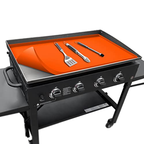 JOOKKI 17"22"28"36"Griddle Silicone Mat - Cover for Blackstone Pro Heavy Duty Food Grade Silicone Mat Protect Outdoor Griddle Mat Blackstone Mats for Grill Top(28"Orange)