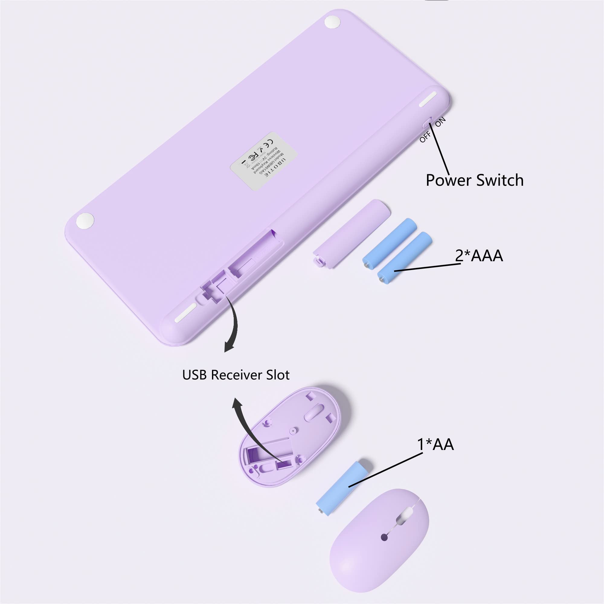 Mini Computer Wireless Keyboard and Mouse Combo, UBOTIE Colorful Compact Silent Linear Switch Round Keycaps TKL Keyboards with Optical Mouse for Travel Business(Purple)