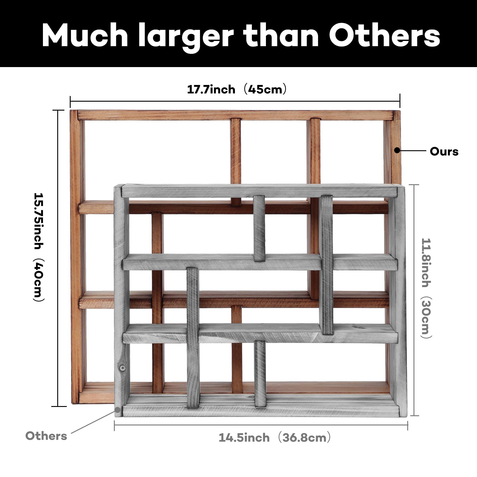 FIRMINANA Rustic Shadow Box Shelf,17.7x15.7-Inch Wall-Mounted (Vertical or Horizontal),9-Slot Rustic Wood Floating Shelves,Lightweight Solid Wood Display Shelf for Shot Glass (Brown)