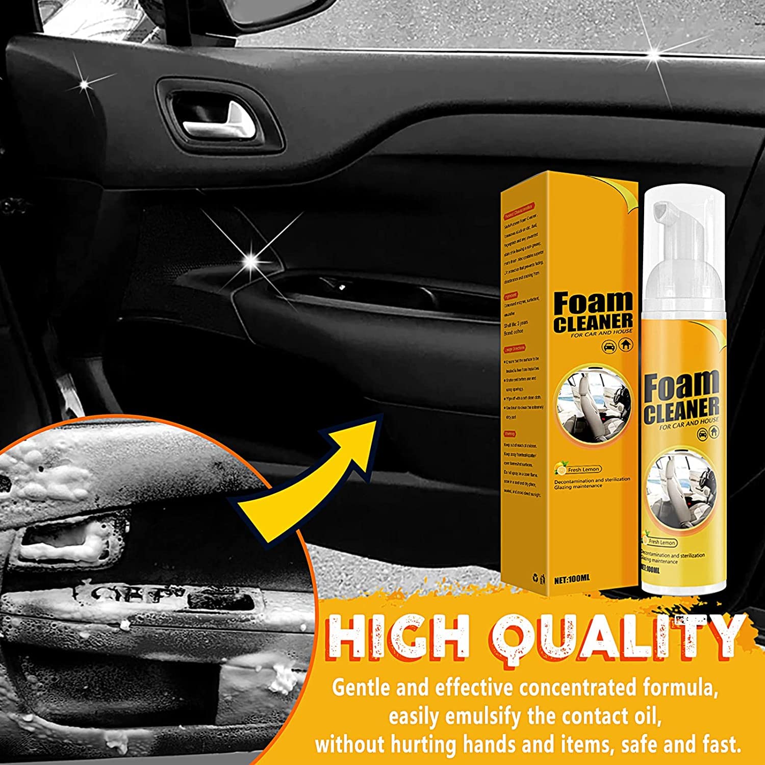 Car Foam Cleaner, Car Magic Foam Cleaner, Foam Cleaner All Purpose, Multi purpose Foam Cleaner for Car Detailing, Stain-Removing Foam Cleaner for Car Seats and Upholstery - 100 ml