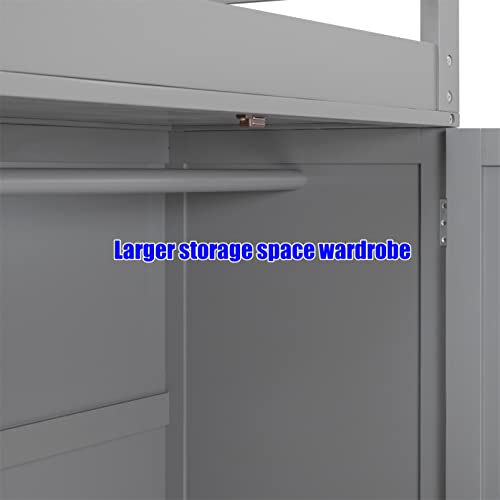 SNIFIT Latest Upgraded & Stronger Solid Wood Full Size Loft Bed with Desk Underneath & Storage Drawers & Shelf & Wardrobe, Thickened Enhanced Wooden Full Loft Bed Frame (Easier to Assemble) (Gray)