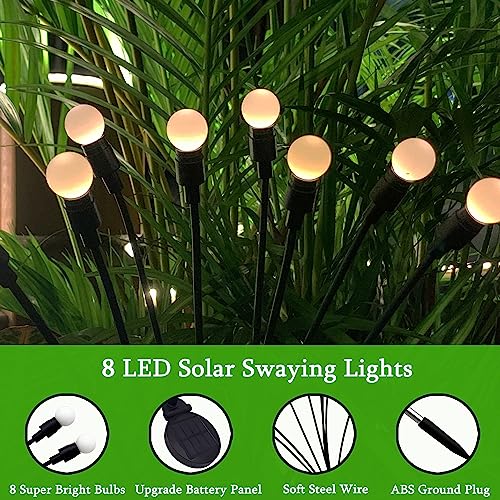 Vankada 4 Pack Solar Firefly Lights, Upgraded 8 LED, Solar Garden Lights, Warm Light, Floral Theme, Outdoor Waterproof, Breathing Mode, High Flexibility, Perfect for Patio, Yard, Path