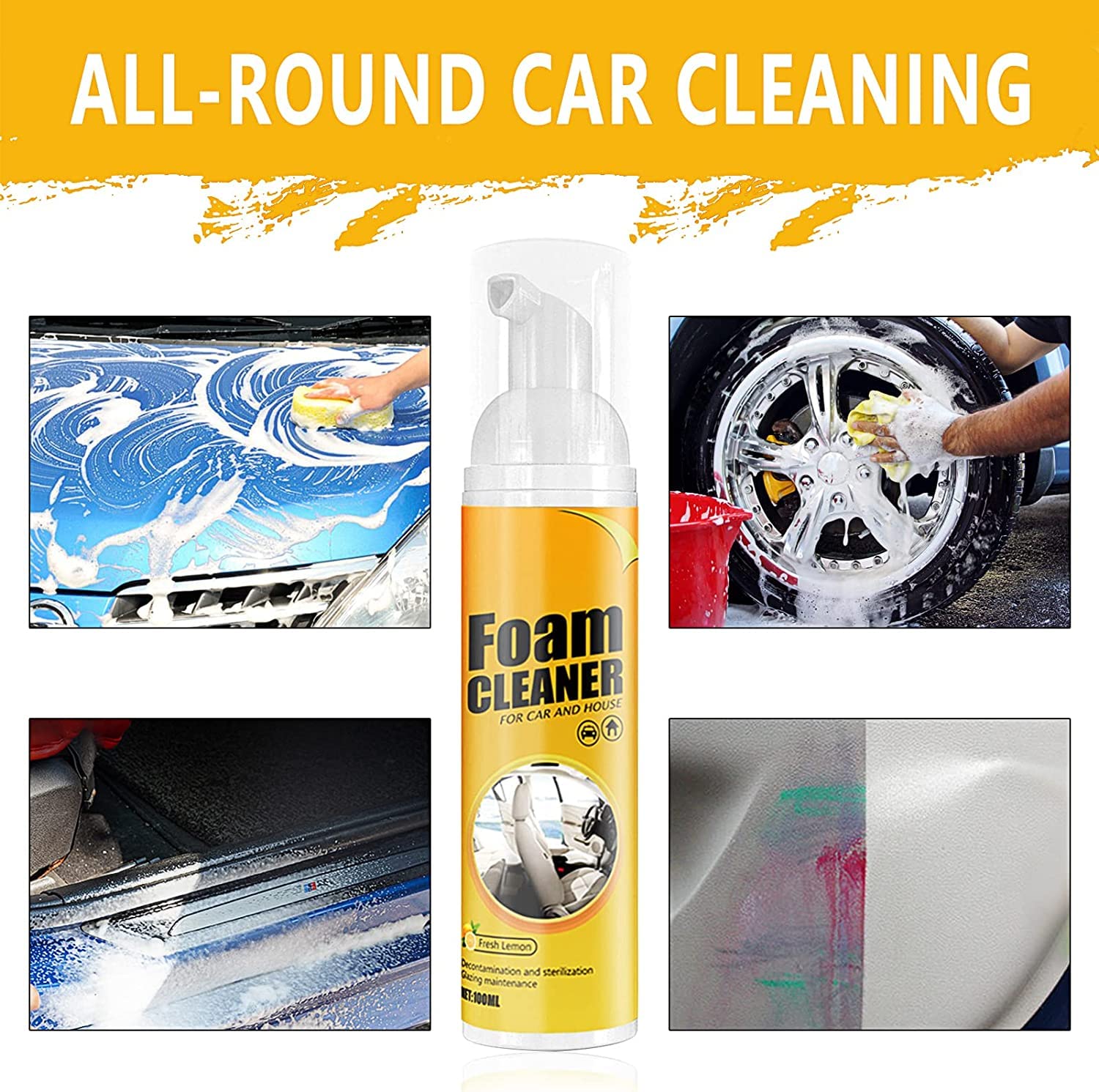 Car Foam Cleaner, Car Magic Foam Cleaner, Foam Cleaner All Purpose, Multi purpose Foam Cleaner for Car Detailing, Stain-Removing Foam Cleaner for Car Seats and Upholstery - 100 ml