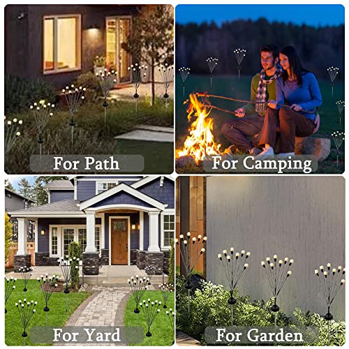 Vankada 4 Pack Solar Firefly Lights, Upgraded 8 LED, Solar Garden Lights, Warm Light, Floral Theme, Outdoor Waterproof, Breathing Mode, High Flexibility, Perfect for Patio, Yard, Path