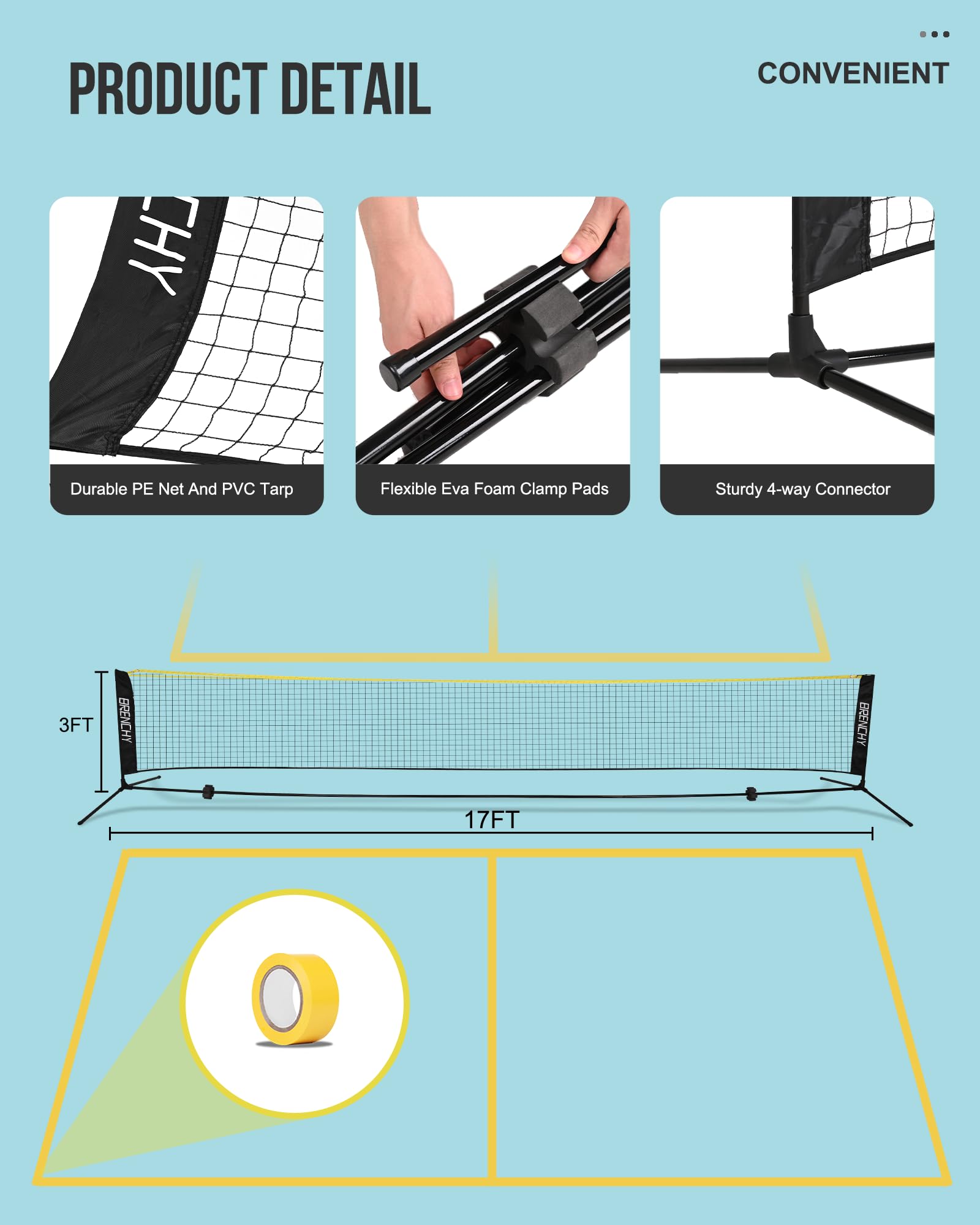 Pickleball Set with Net, Pickleball Net Set, Pickleball Set with Net (17ft) and 4 Pickleball Paddles, Includes 4 Pickleball Balls, 4 Cooling Towels, 1 Scoreboard, 1 Court Marker, 1 Tape Measure