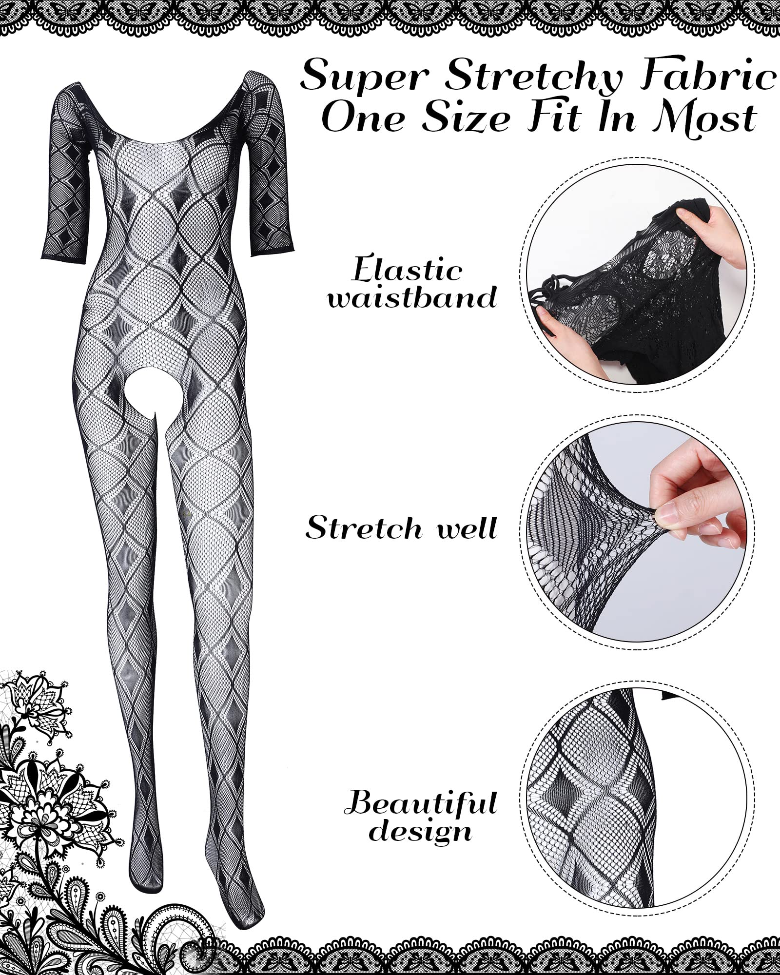 12 Pieces Women's Fishnet Lingerie Mesh Bodysuit Lace Smock Lingerie for Women (Fresh Style)