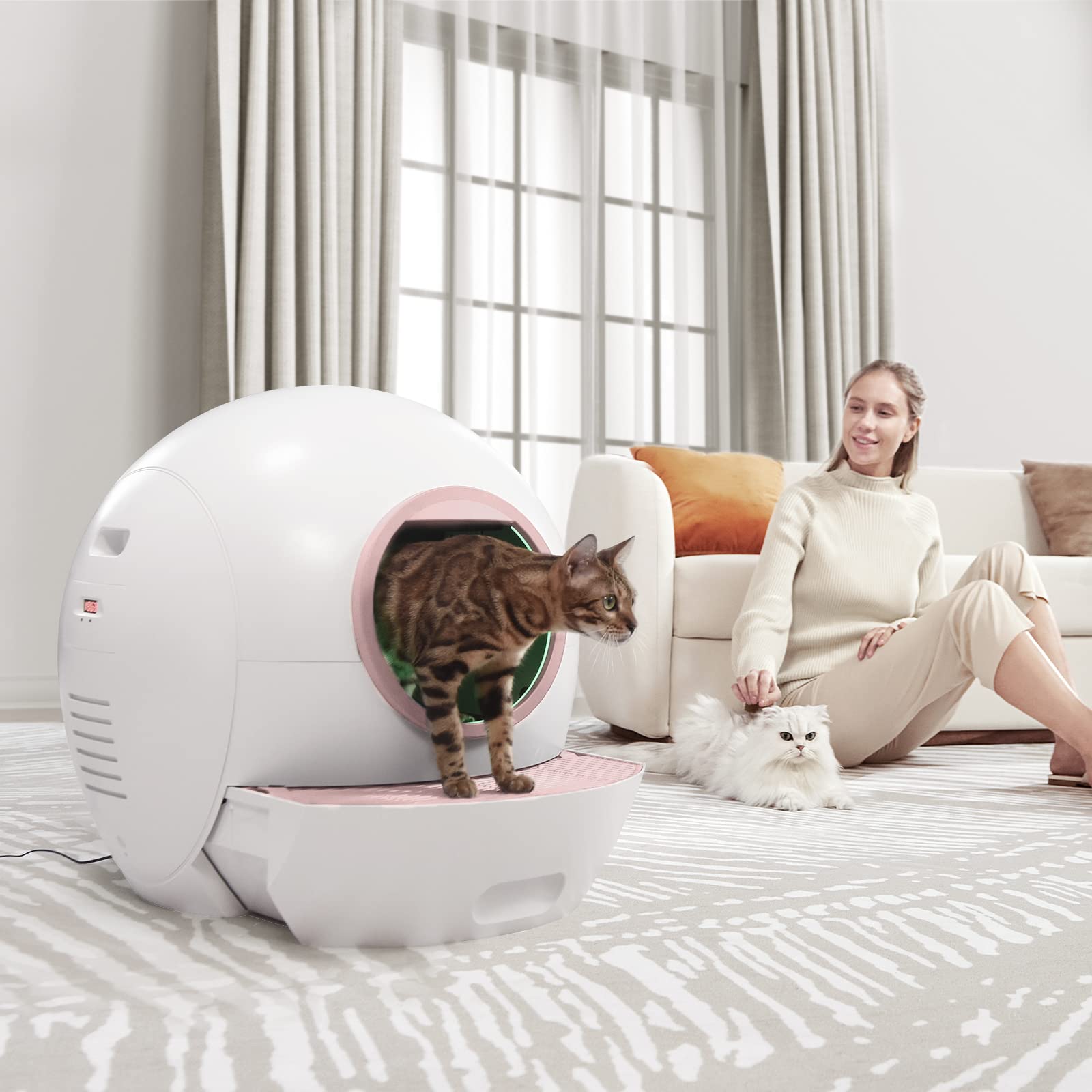 ELS PET Self Cleaning Cat Litter Box, No Scooping Automatic Litter Box, Smart Monitor/Safety Protection/Odorless, Extra Large for Multiple Cats, Without APP Control
