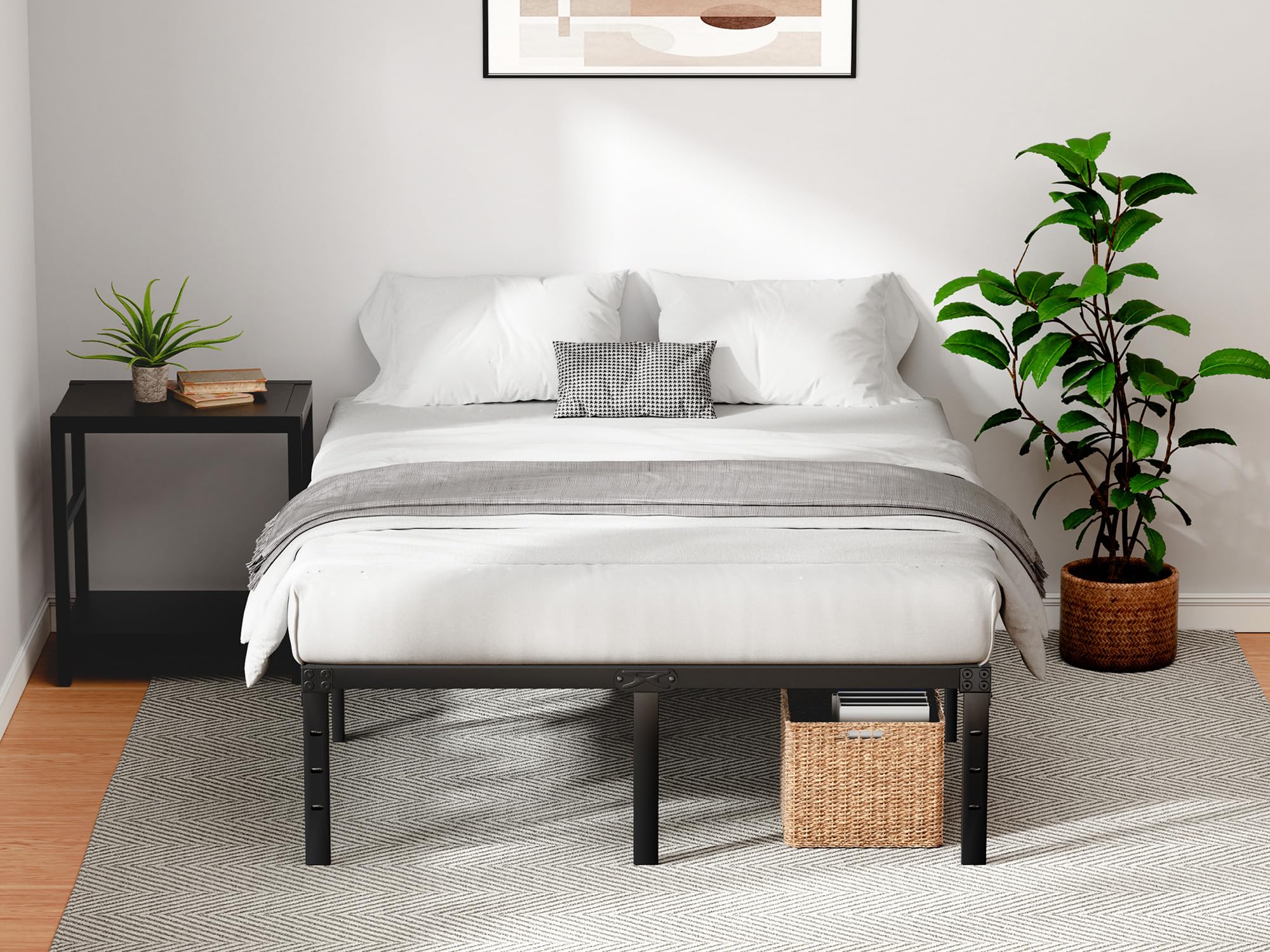 QEROMY Bed Frame No Box Spring Needed, Heavy Duty Metal Platform Bed Frame Noise-Free, Quick & Easy Assembly, Black (Full, 14 INCH)