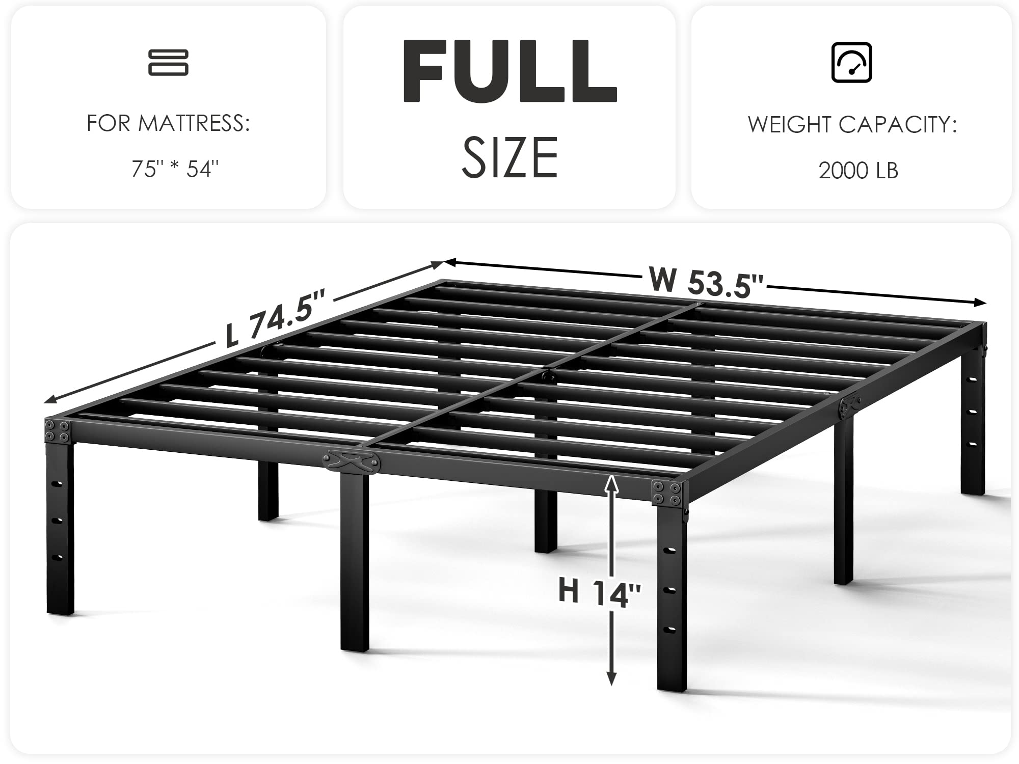 QEROMY Bed Frame No Box Spring Needed, Heavy Duty Metal Platform Bed Frame Noise-Free, Quick & Easy Assembly, Black (Full, 14 INCH)
