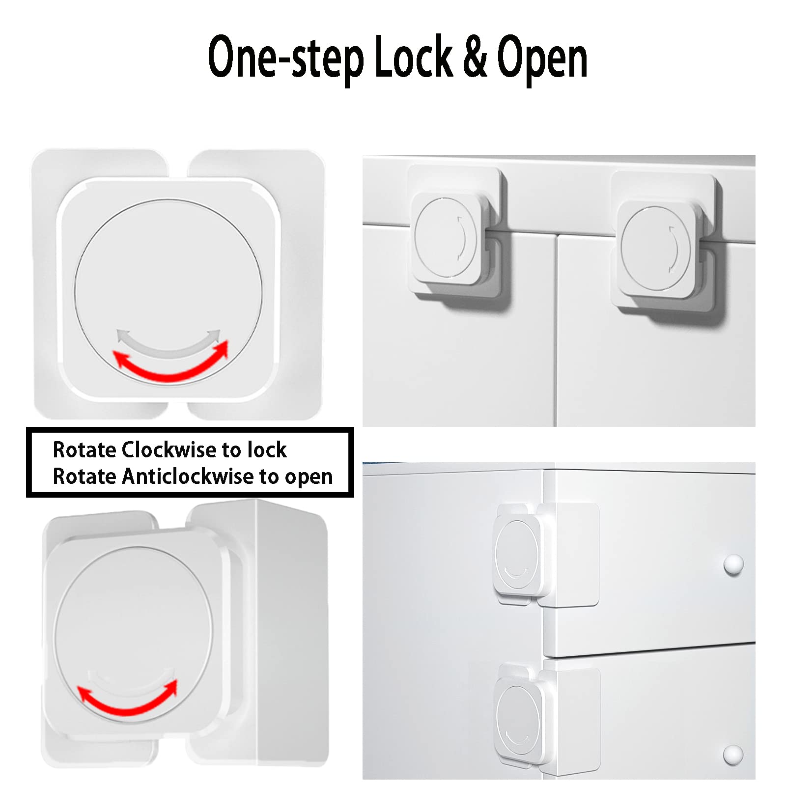 Cabinet Locks(12-Pack) for Babies, Kids and Toddlers Proofing Cabinet Child, safety Locks Suitable for Cabinets, Drawer and Refrigerator with Easy Installation (White) (8 Flat Lock+4 Right Angle Lock)