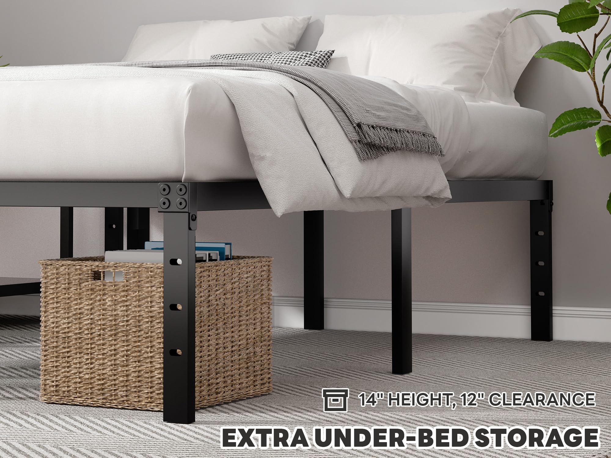 QEROMY Bed Frame No Box Spring Needed, Heavy Duty Metal Platform Bed Frame Noise-Free, Quick & Easy Assembly, Black (Full, 14 INCH)