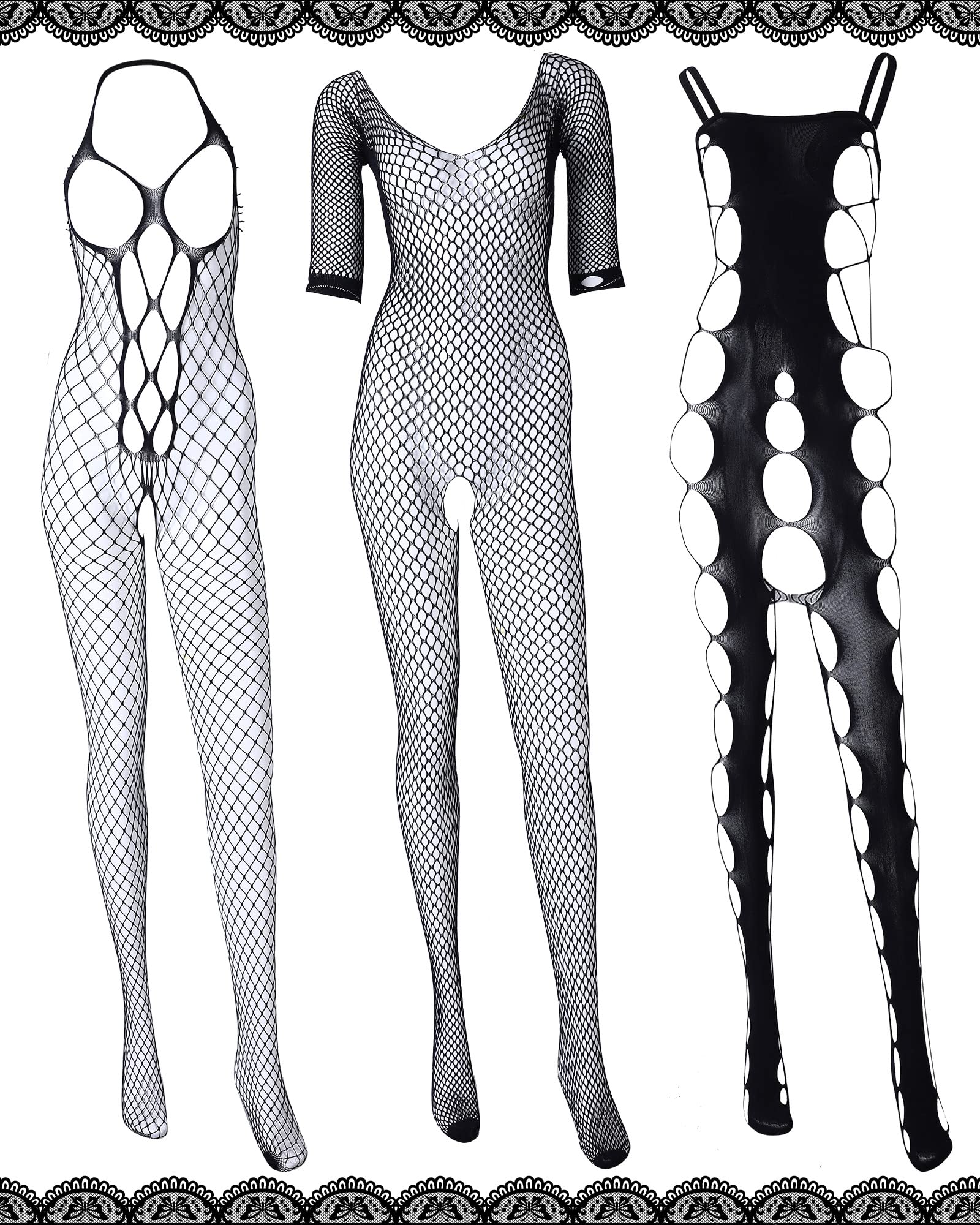 12 Pieces Women's Fishnet Lingerie Mesh Bodysuit Lace Smock Lingerie for Women (Fresh Style)