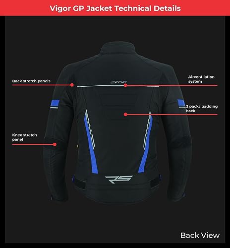 RS Motosports All Season Racing Motorbike Jacket for Men Water Proof & Breathable Motorcycle Jacket with Textile Fabric (US, Alpha, Large, Regular, Regular, Blue)