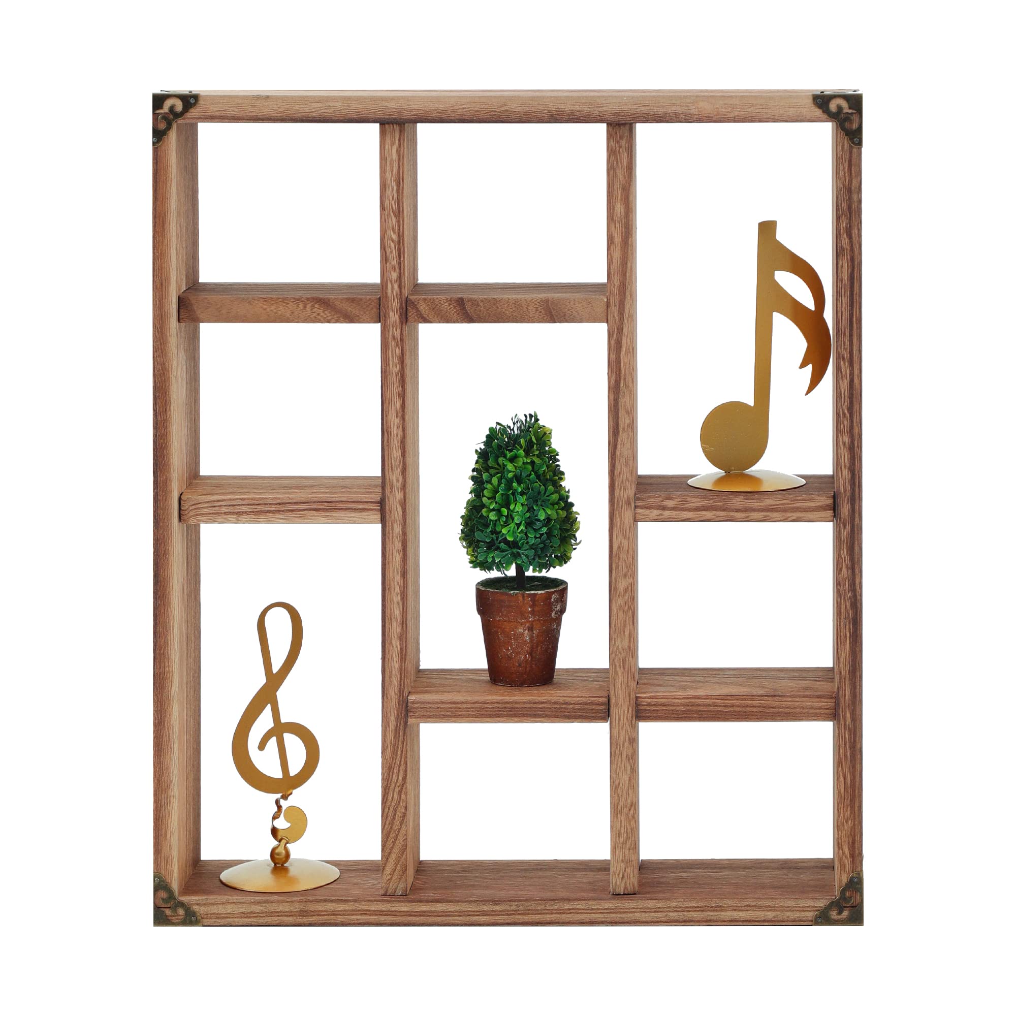 FIRMINANA Rustic Shadow Box Shelf,17.7x15.7-Inch Wall-Mounted (Vertical or Horizontal),9-Slot Rustic Wood Floating Shelves,Lightweight Solid Wood Display Shelf for Shot Glass (Brown)