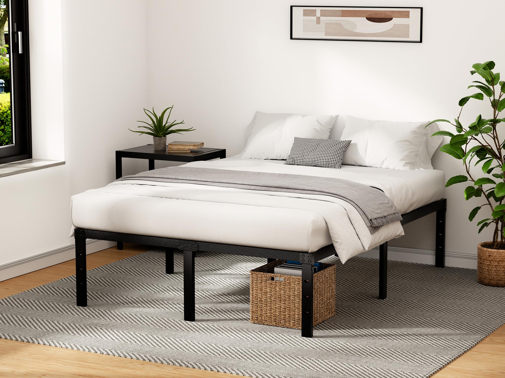 QEROMY Bed Frame No Box Spring Needed, Heavy Duty Metal Platform Bed Frame Noise-Free, Quick & Easy Assembly, Black (Full, 14 INCH)