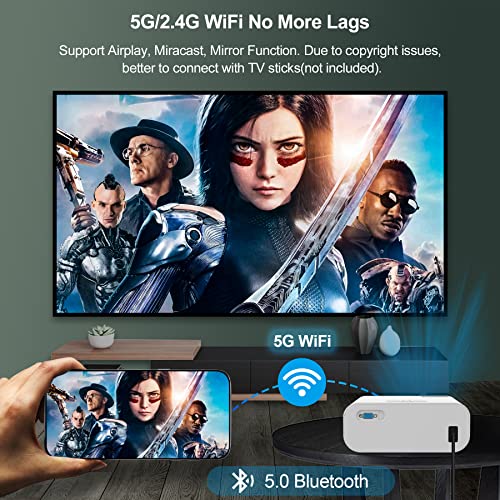 Weochi Native 1080P WiFi Projector, 9500L Bluetooth 5G Video Projector, 400 ANSI Keystone Home/Outdoor Wireless Portable Projector Compatible with Phone, PC,PS4