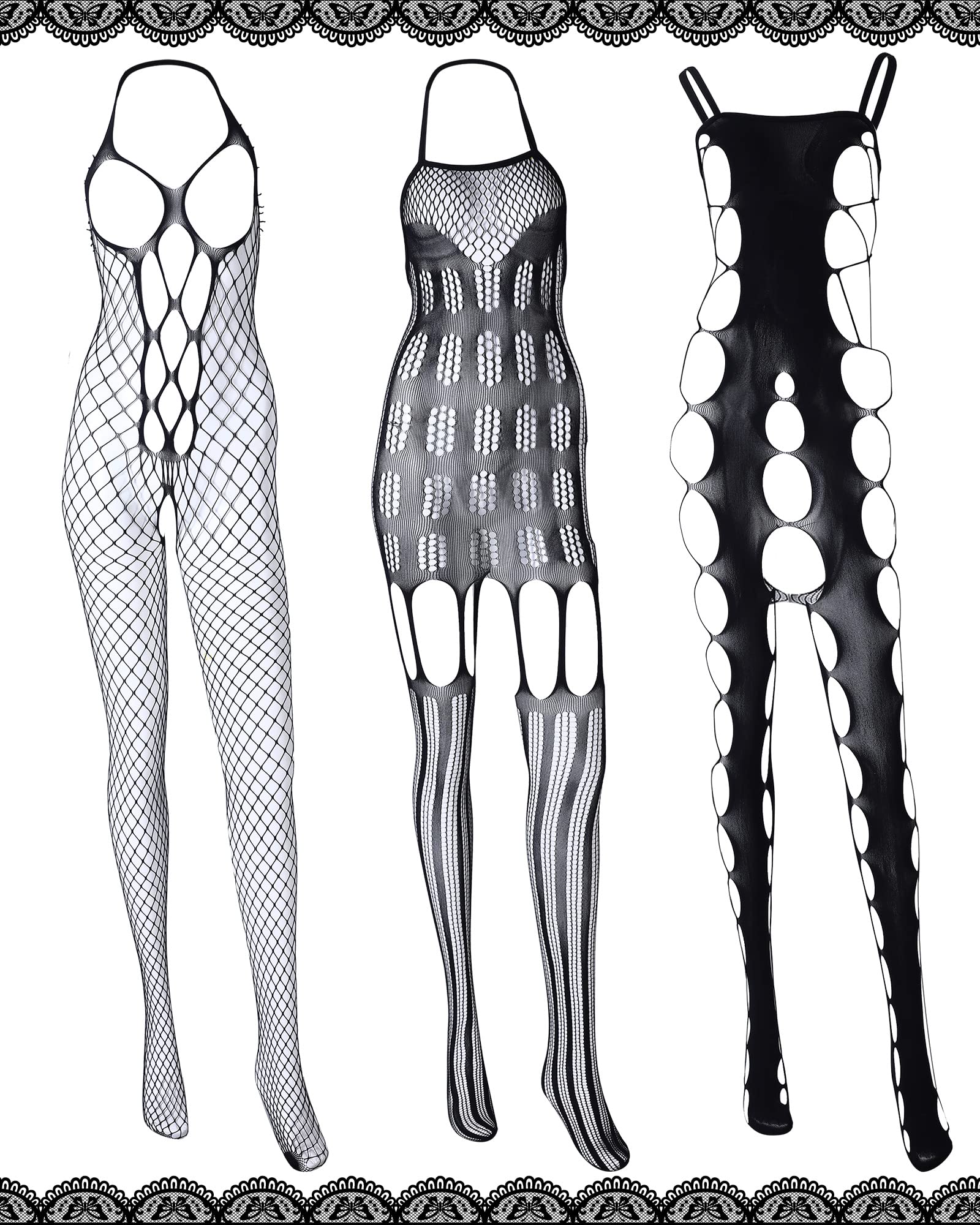 12 Pieces Women's Fishnet Lingerie Mesh Bodysuit Lace Smock Lingerie for Women (Fresh Style)