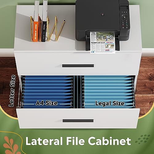 DEVAISE 2 Drawer Wood Lateral File Cabinet with Anti-tilt Mechanism, Storage Filing Cabinet for Home Office, White