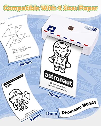 Phomemo Portable Thermal Printer M04AS 4 Inch Mini Sticker Printer Bluetooth Mobile Photo Printer, Support 15/53/80/110mm Printing Width, 300dpi, Suitable for Photos, Notes, Memo, Chritstmas Gift