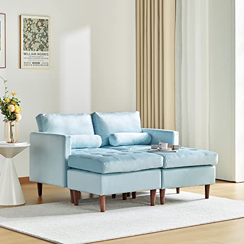 ORRD U-Shape Convertible Sectional Sofa, Modular Sleeper Couch Chaise Modern 6 Seater Velvet Sofa for Living Room, Bedroom, Apartment (Light Blue)