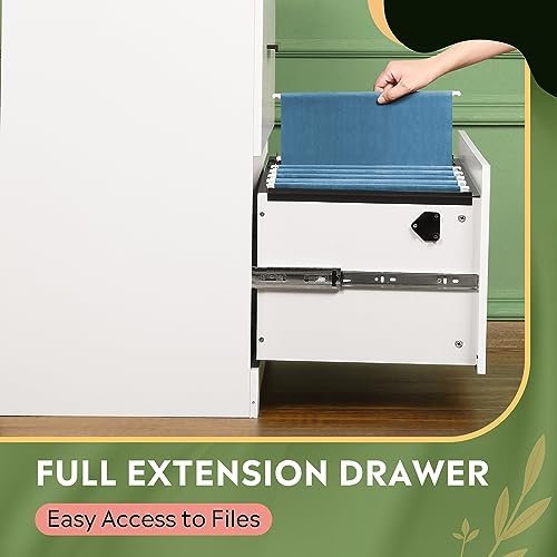 DEVAISE 2 Drawer Wood Lateral File Cabinet with Anti-tilt Mechanism, Storage Filing Cabinet for Home Office, White