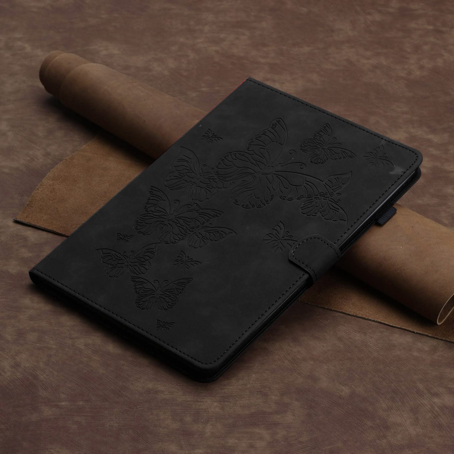 SLLMYYX Case for Samsung Galaxy Tab A8 10.5 Inch SM-X200 2021 Release, Many Butterflies PU Leather Slim Folio Adjustable Stand Tablet Cover Case (Black)