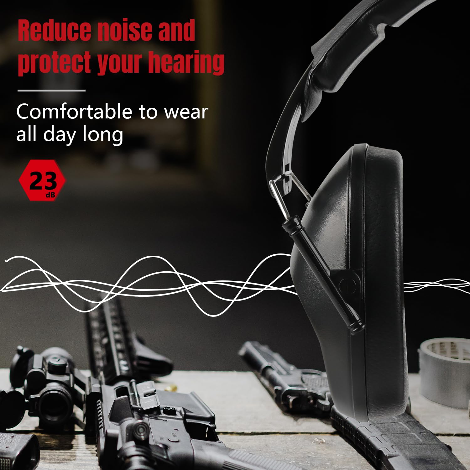 HEARMOR Shooting Ear Protection Earmuffs with Low Profile NRR 23 dB Noise Reduction Headphones for Gun Range and Hunting, Black