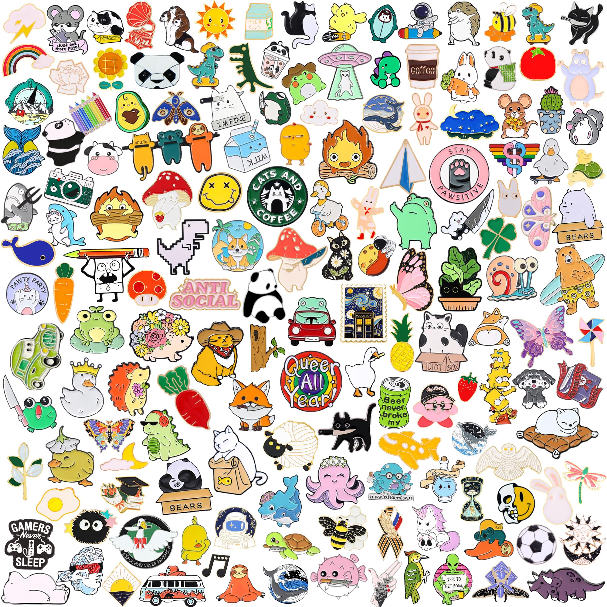 Japior 20/30/60/100 Mixed Enamel Pins for Backpacks,Pins for Sambas Brooches for Women Hat Cute Funny Button Cartoon Plant Aesthetic Pins Bulk Set, for Women Girls Cloths Decoration