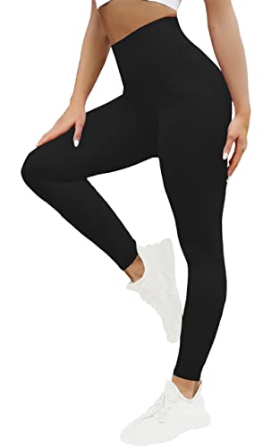 TMKOTOKRA High Waisted Workout Leggings for Women Tummy Control Butt Lifting Compression Leggings Soft Yoga Pants-Black