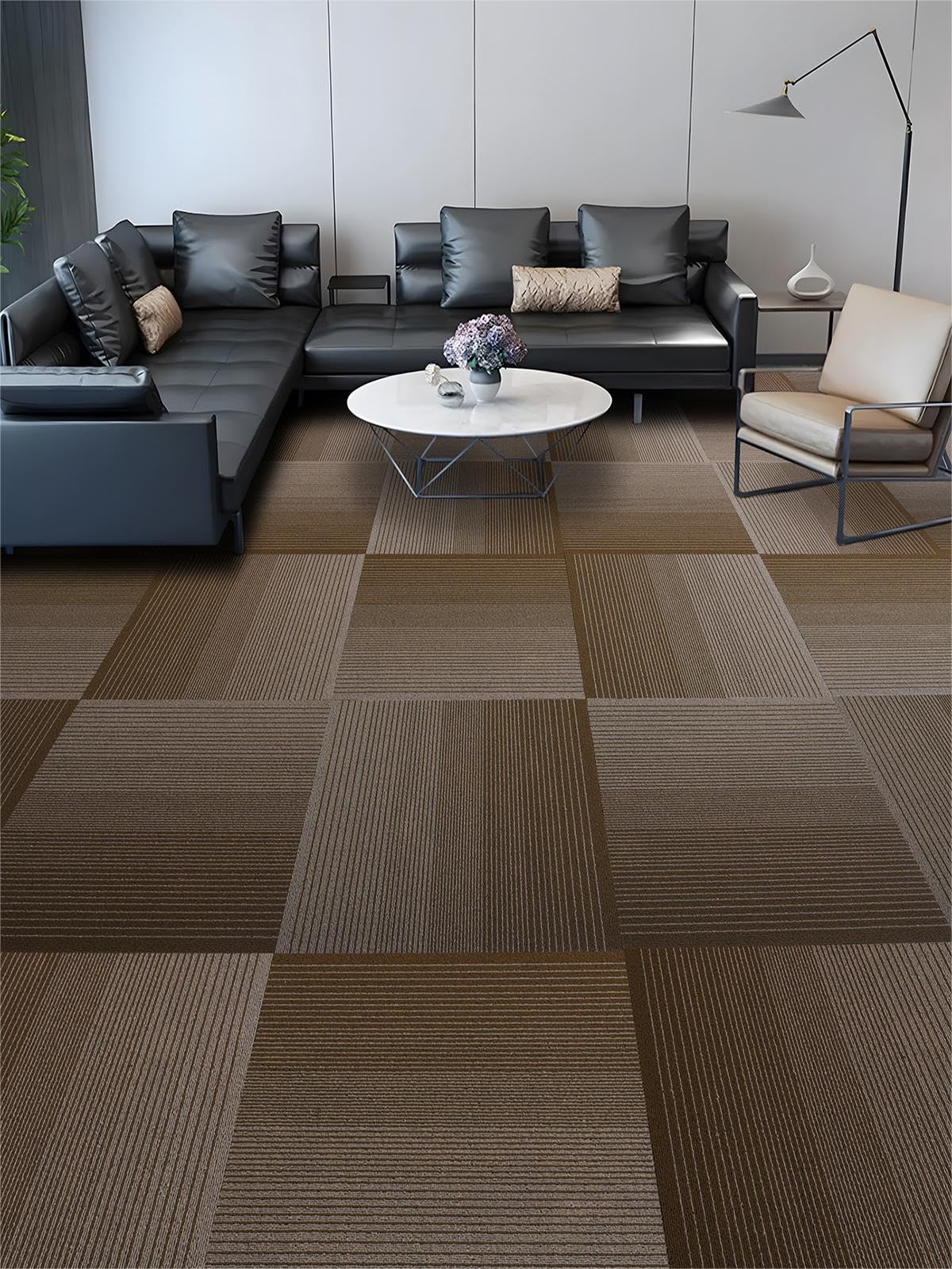 Rehert Carpet Tiles, Carpet Squares, Office Carpet Tiles Removable, Carpet Tile Flooring for Basement, 20" x 20" Berber (Loop Pile), Gradient Brown, 0.24" Pile Height (12 Tiles, 32 sqft/Box)