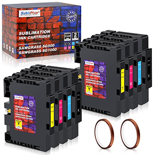 SubliPlus+ SG500 SG1000 Sublimation Ink Cartridges - Upgraded 3.03 Firmware - Compatible for SAWGRASS Virtuoso SG500 SG1000 Printers - Black*2 Cyan*2 Magenta*2 Yellow*2-8 Packs