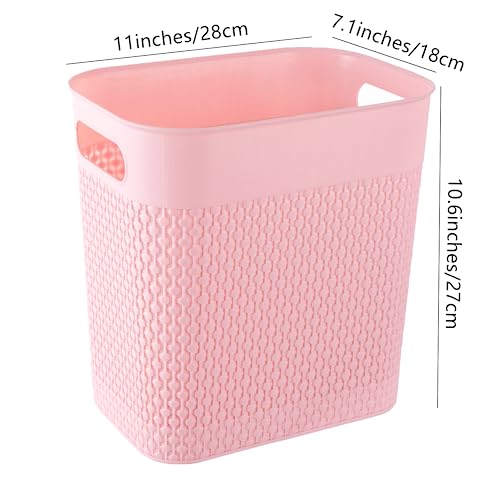 QPB Trash Can Plastic Trash Can Wastebaskets Garbage Bin Recycling Bin Slim Garbage Can Trash Bin with Handles for Narrow Space Bathroom Bedroom Laundry Home Kitchen Office (Large, Pink)