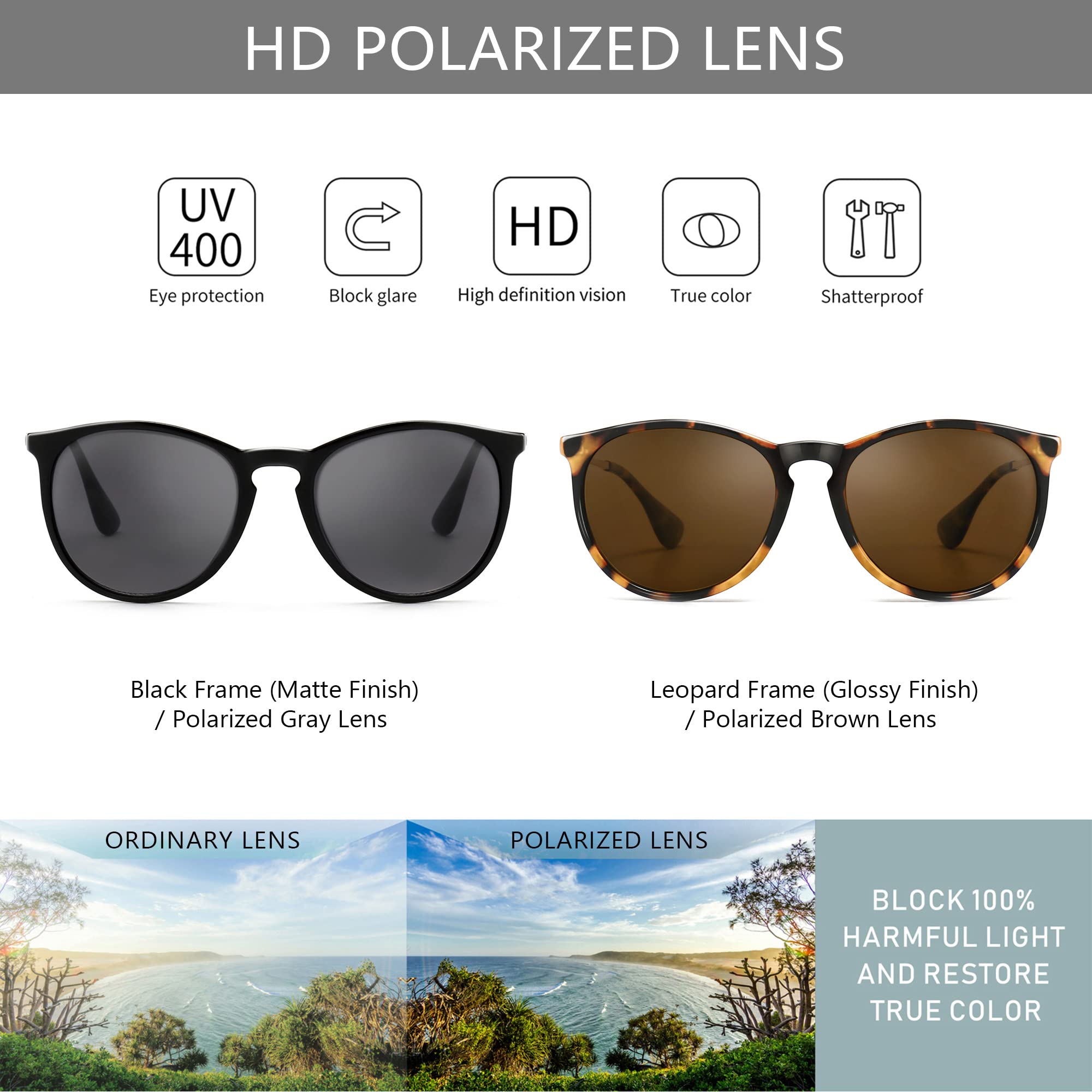 SUNGAIT Vintage Round Sunglasses for Women Men Classic Retro Designer Style