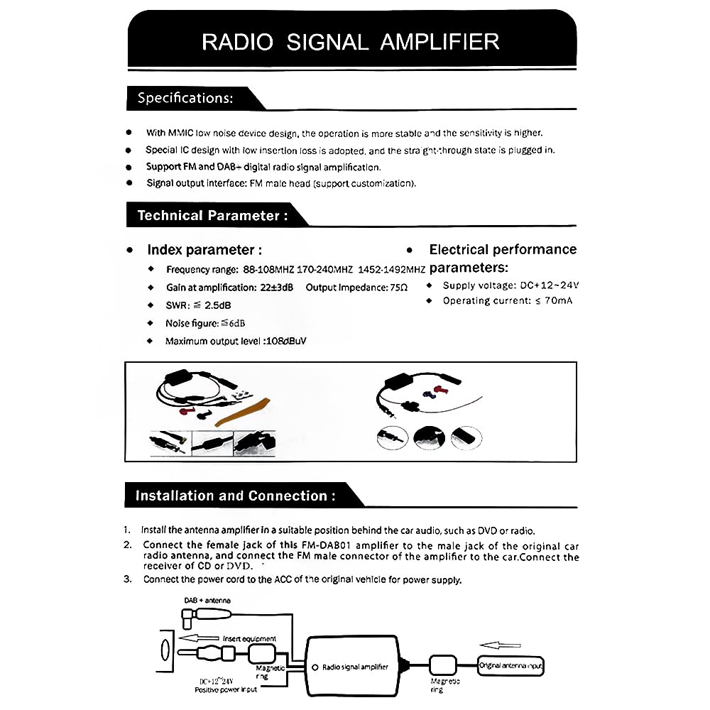 12V Car Antenna Booster 25 db - Amplify Signal & Reduce Noise AM FM Radio Antenna Amplifier for Car Stereo,Audio,Radio,Media,Head Unit Receiver