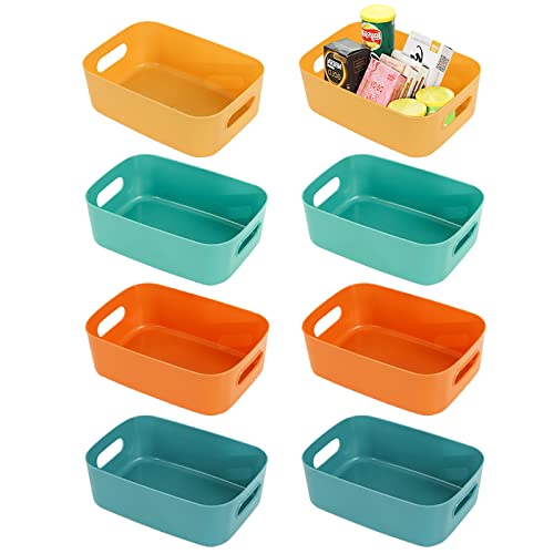 Plastic Storage Baskets 8 Pack, Small Pantry Baskets for Organizing, Organizer Basket Bins for Shelves, Organizer and Storage for Bathroom, Bedrooms, Kitchens (Colour Medium)